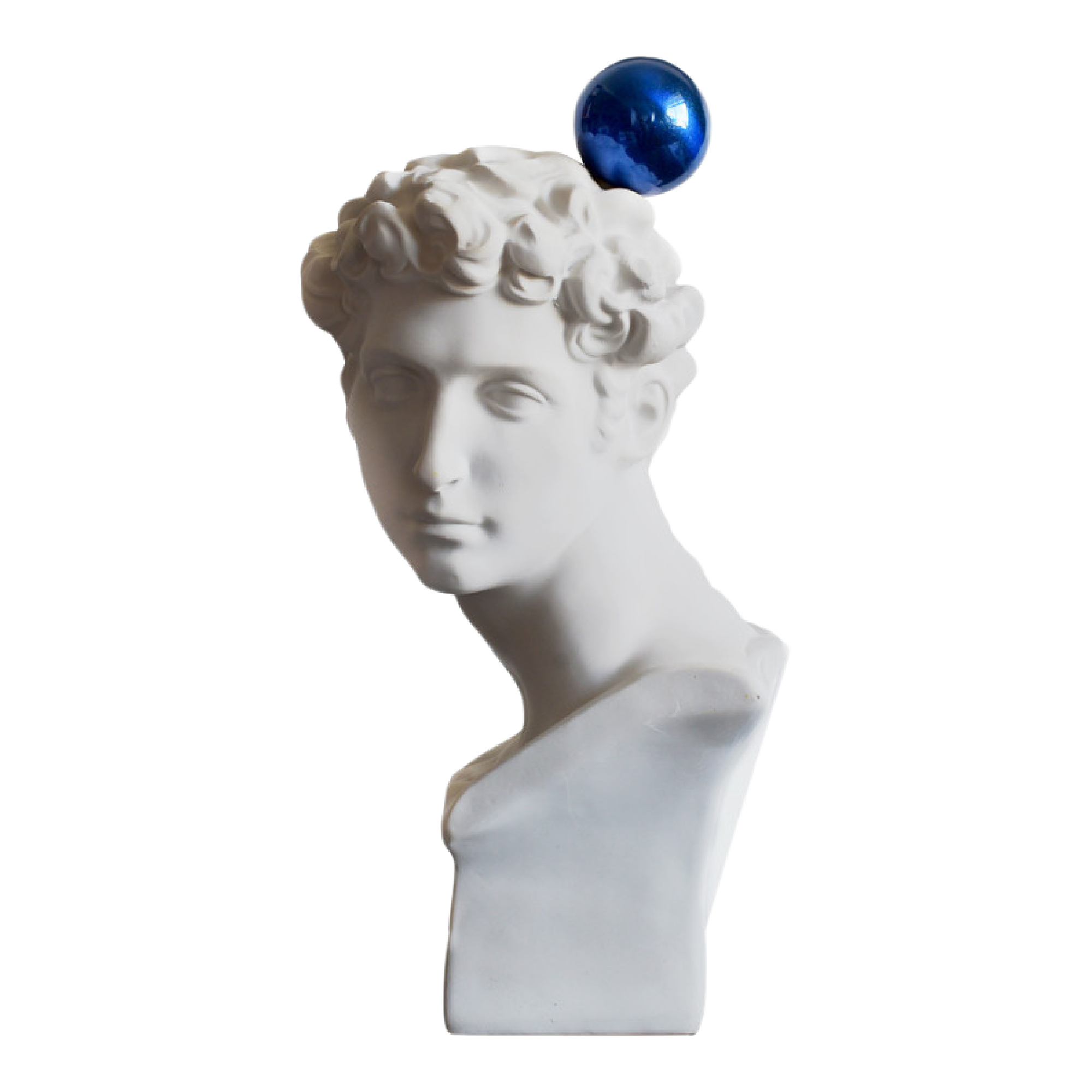 Geek David Bust Sculpture with Blue Gazing Balls - Greek Pop Art ...